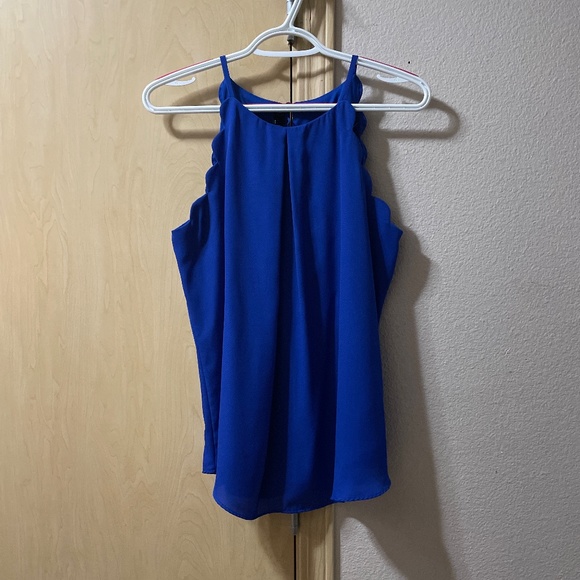 Tops | Women Large Tank Top Scalloped Blue Spring Summer Semi Sheer ...